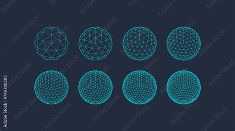 3d Geometric Shapes Set Editable Stroke Wireframe Line Mesh Spheres