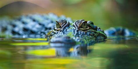 A Crocodile Lurking Near The Water Surface Eyes And Snout Barely