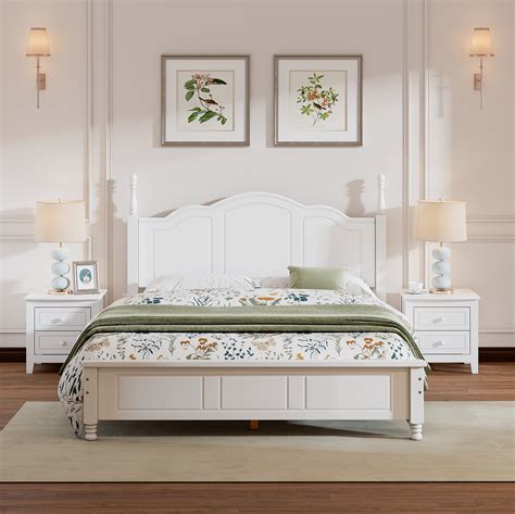 Churanty Bedroom Set Queen Size Bed Set Adult Wood Retro Platform Bed