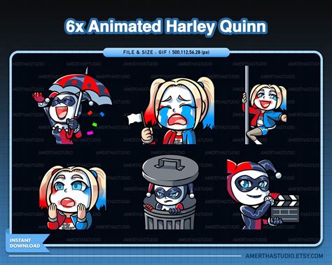 6x Animated Harley Quinn Emote Twitch Emote Streamer Emote