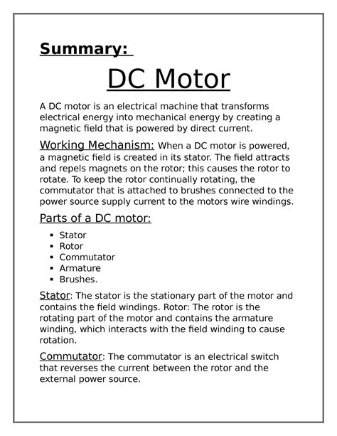 This Article About The Working Of DC Motor The Working Principle Of DC Motor Summary DC