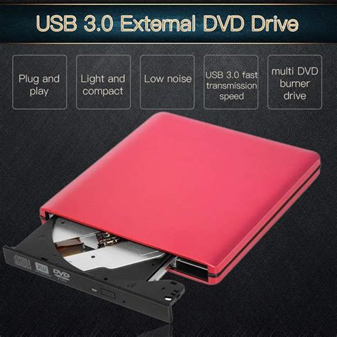 Red Slight Usb 30 Portable External Dvd Rwcd Rw Burner Writer