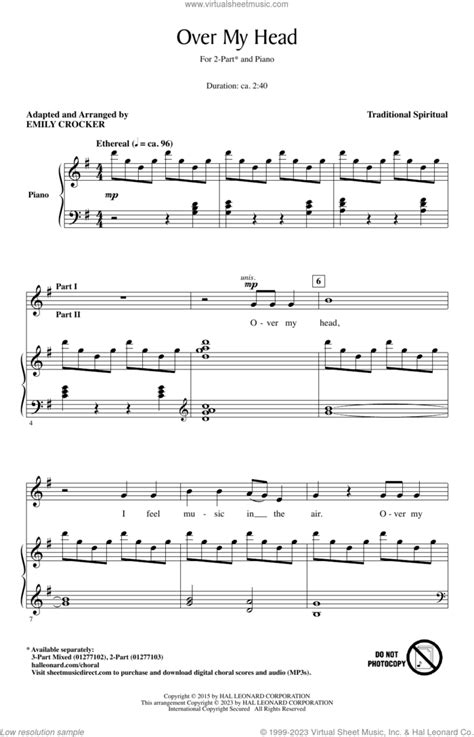 Over My Head Arr Emily Crocker Sheet Music For Choir 2 Part