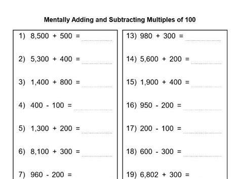 Adding And Subtracting 10 100 1000