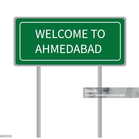 Ahmedabad 이름 기호 보드 벡터 일러스트레이션에 오신 것을 환영합니다 도로 표지판에 대한 스톡 벡터 아트 및 기타 이미지