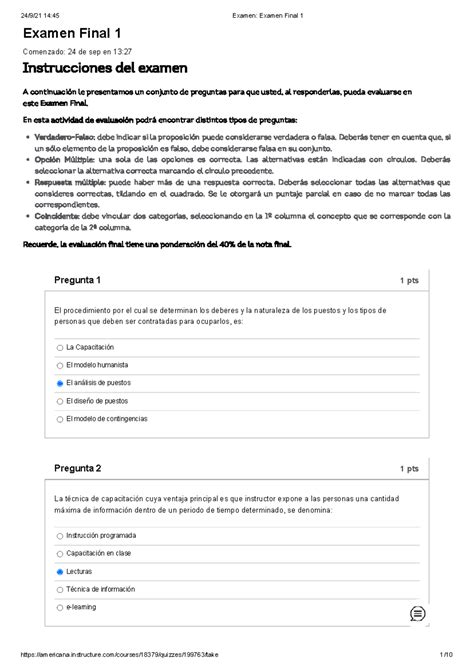 Examen Examen Final 1 Talento Humano Examen Final 1 Comenzado 24 De