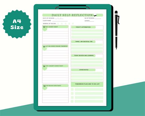 Daily Self Reflection Template Reflection Daily Journal Notes Daily