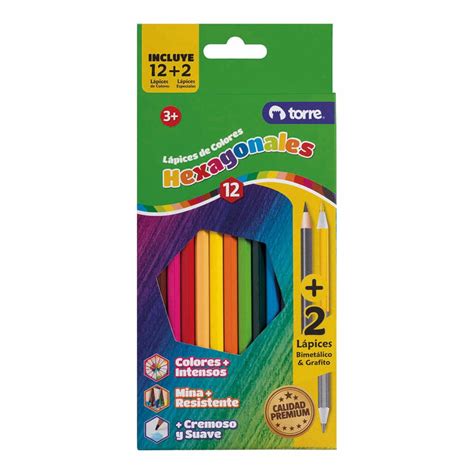 Lápices De Colores 12 Colores Hexagonales Gráfito 2 Metálicos