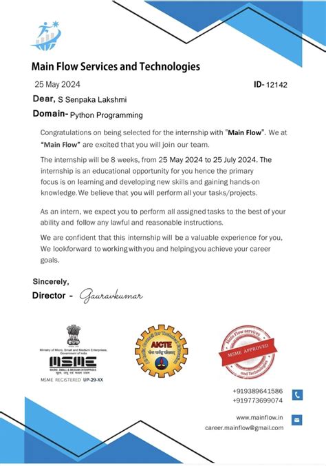 Senpaka Lakshmi S On Linkedin Program Python Intern Remote Pythondeveloper Mainflow