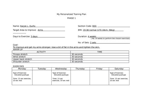 Personalized Training Plan Revised Adapted Physical Education