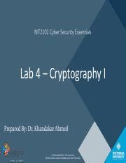 Lab 4 Cryptography Lab I Pdf NIT2102 Cyber Security Essentials Lab 4 Cryptography I Prepared