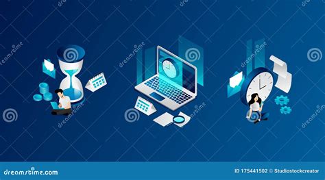 Isometric Time Management Organization Concept Set Of Business Icons And People Planning Their