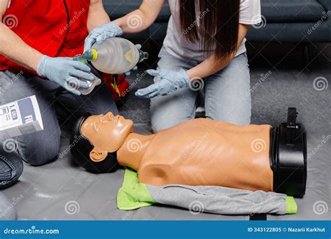 Woman Holding Breathing Bag Ambu Bagdemonstrating Cpr Cardiopulmonary