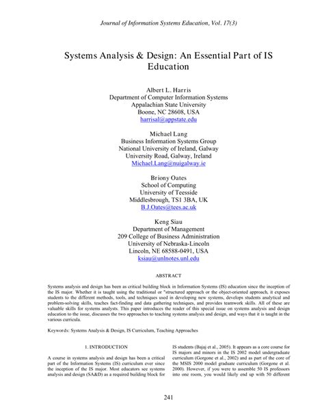 Pdf Systems Analysis And Design An Essential Part Of Is Education