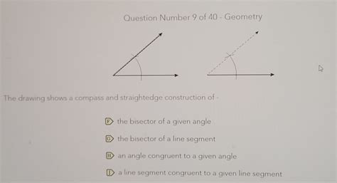 solved question number 9 of 40 geometry the drawing shows a compass