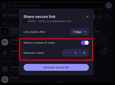 how to use secure link sharing on the proton pass browser extension
