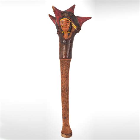 Antique Root Club Portrait And Chip Carved