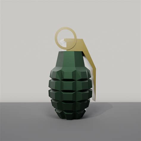 3d Hand Grenade Low Poly Diy Model Paper Craft Template In Pdf Dxf And