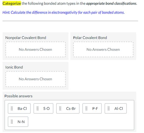 Categorize The Following Bonded Atom Types In The