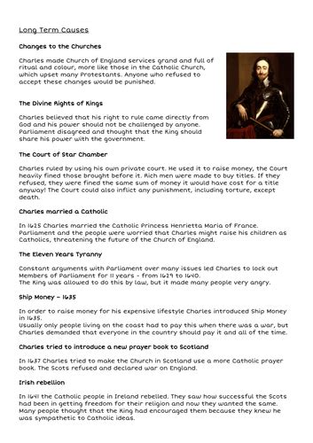 Long Term Causes Civil War Ks3 History Stuarts Teaching Resources