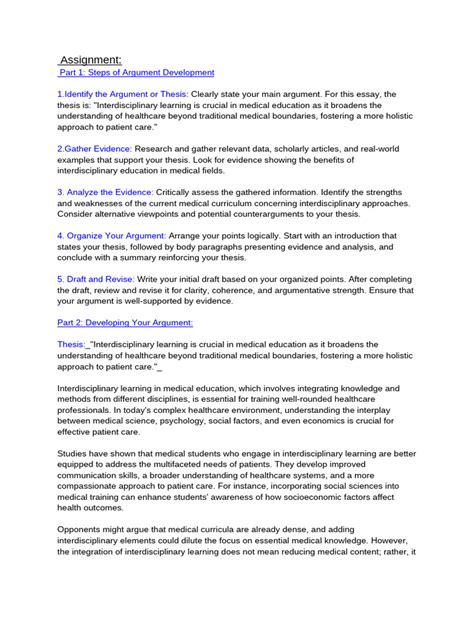 Steps Of Argument Development Pdf Interdisciplinarity Medical