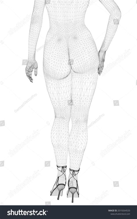 Wireframe Naked Girl High Heels Isolated เวกเตอรสตอก ปลอดคา