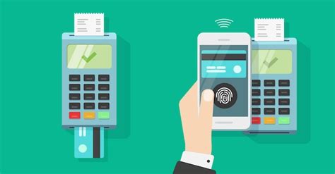 クレジットバンクカードと携帯電話のキャッシュレス非接触型決済によるnfc決済またはpos端末決済 プレミアムベクター