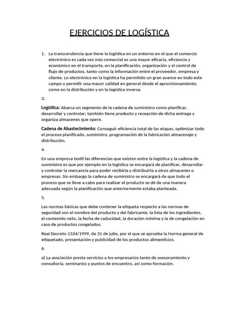 Ejercicios De LogÍstica Pdf