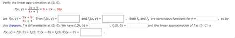 Solved Verify The Linear Approximation At 0 0 7x 9 F X