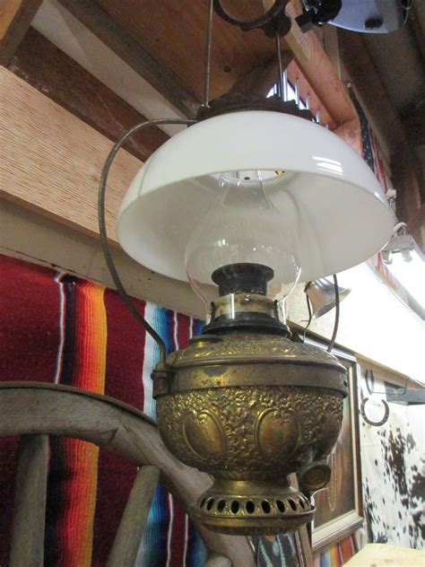 Antique Brass Hanging Oil Lamp Excellent Condition 32 X 10