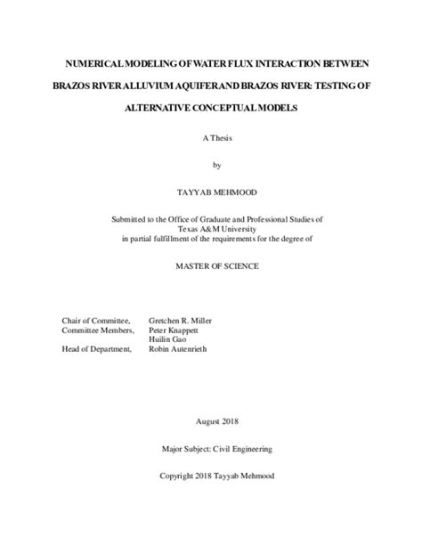 Pdf Numerical Modeling Of Water Flux Interaction Between Brazos River Alluvium Aquifer And