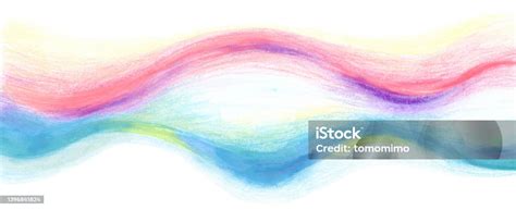 손으로 그린 핑크와 블루의 상쾌한 파도가 있는 배경 텍스처 색연필에 대한 스톡 사진 및 기타 이미지 색연필 크레파스 그리기 Istock