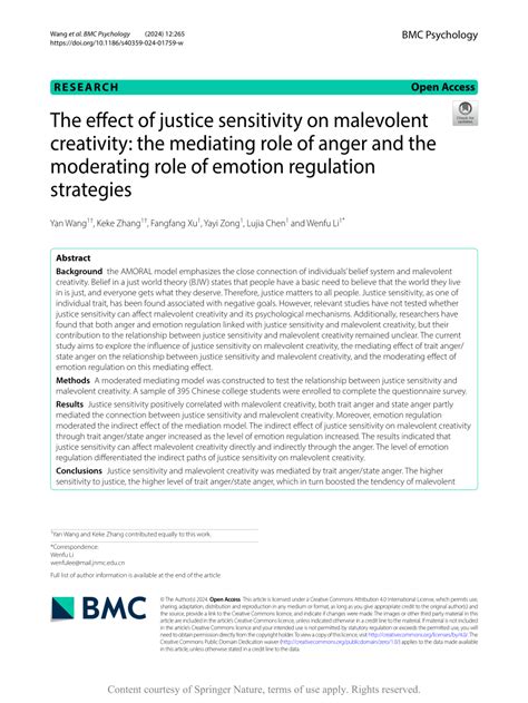 Pdf The Effect Of Justice Sensitivity On Malevolent Creativity The