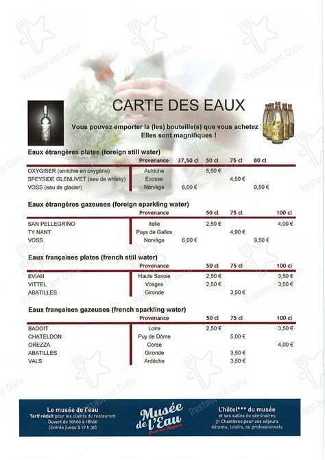 Menu au Restaurant du Musée de l Eau Pont en Royans