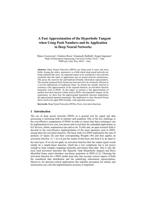 Pdf A Fast Approximation Of The Hyperbolic Tangent When Using Posit Numbers And Its