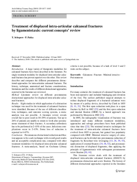 Pdf Treatment Of Displaced Intra Articular Calcaneal Fractures By Ligamentotaxis Current