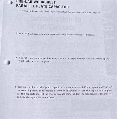 Solved PRE LAB WORKSHEET PARALLEL PLATE CAPACITOR How Chegg