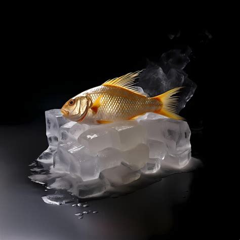 Premium Photo Yellow Croaker Big Ice Block Dry Ice Black Background
