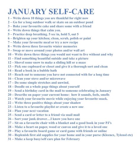 Self Care Calendar Ideas January 2025 Ines Abagail