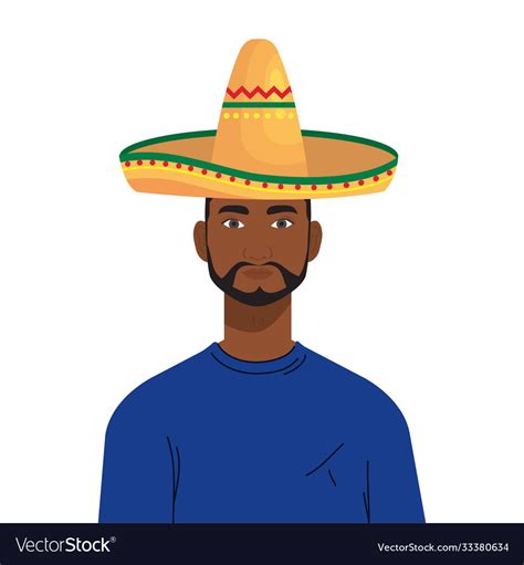 Black Man Cartoon With Mexican Hat Design Vector Image