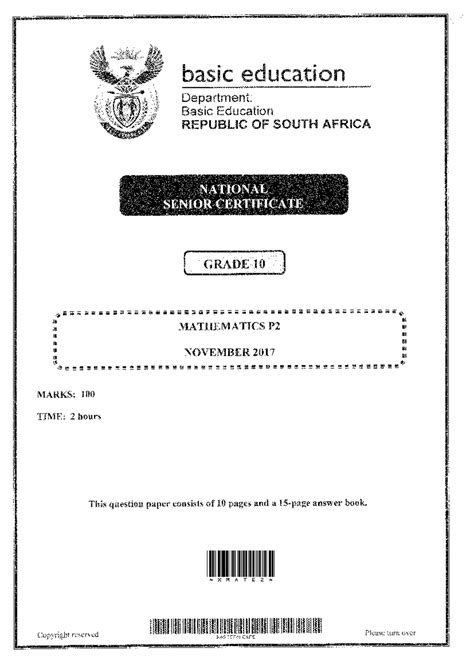 Nsc Gr10 Maths P2 Nov2017 Eng Basic Education Department Basic