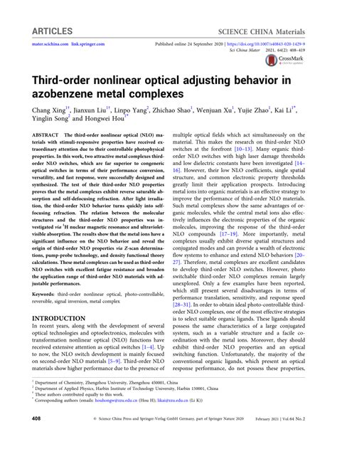 Pdf Third Order Nonlinear Optical Adjusting Behavior In Azobenzene Metal Complexes