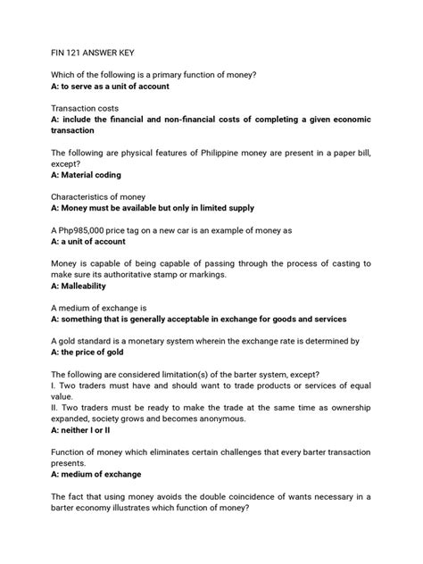 Fin 121 Answer Key Pdf Money Finance And Money Management