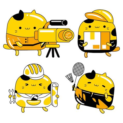 Premium Vector Set Vector Illustration Of Cute Cat Character Profession