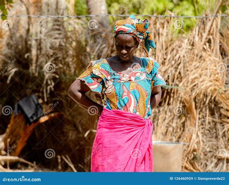 Unidentified Diola Woman In Traditional Clothes And Headscarf S