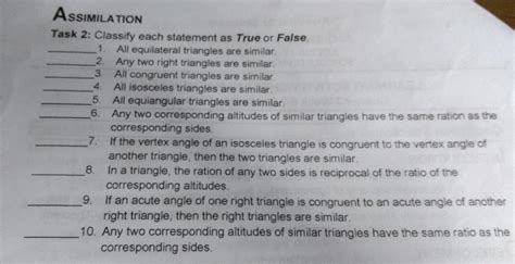 solved assimilation task 2 classify each statement as true or false