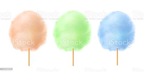 솜 사탕 세트 나무 막대기에 현실적인 오렌지 녹색 푸른 면 사탕 어린이를위한 여름 맛과 달콤한 간식 흰색 배경에 격리 된 3d 벡터 사실적인 그림 솜사탕에 대한 스톡 벡터