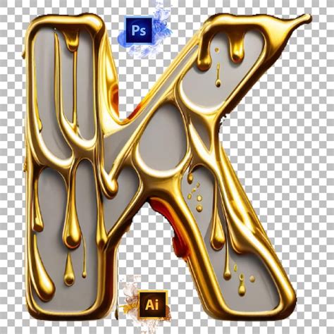 Elegante letra del alfabeto de la a a la z goteo de líquido dorado brillante diseño de letra k