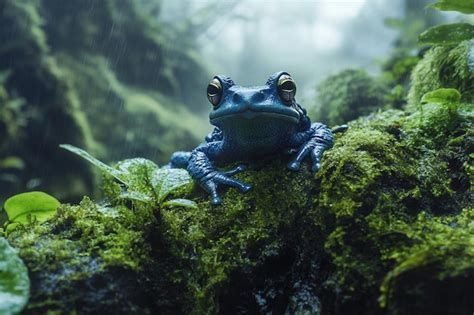 Blue Poison Toad Resting In Greenery Photo Premium Ai Generated Image