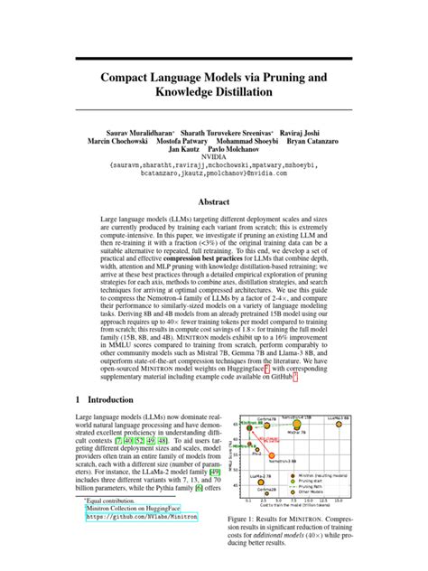 Compact Language Models Via Pruning Andknowledge Distillation Pdf